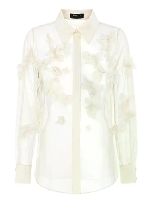 NENETTE Frosty Floral-appliqué Sheer Shirt - Neutrals