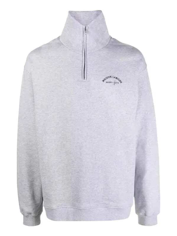 Maison Labiche Placide Logo-embroidered Quarter-zip Sweater - Grey