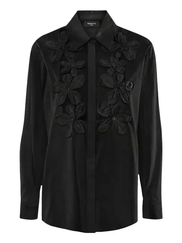 NENETTE Felicită Floral-appliqué Sheer-panel Shirt - Black