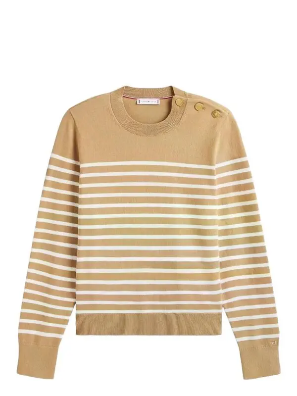 Tommy Hilfiger Striped Button-detail Sweater - Neutrals