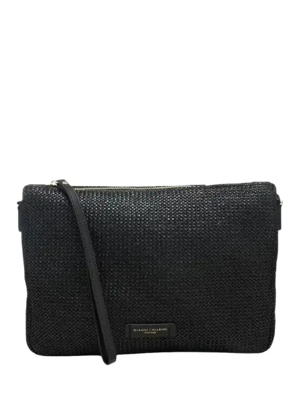 GIANNI CHIARINI Woven-design Logo-patch Clutch Bag - Black