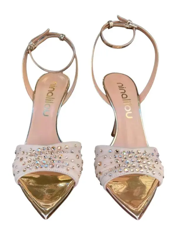 NINALILOU Strass-embellished Draped Heeled Sandals - Neutrals