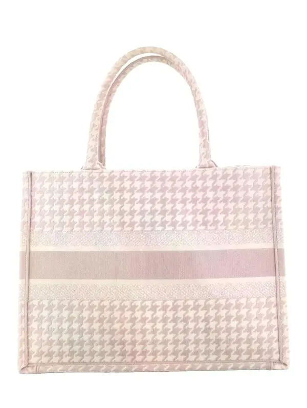 Dior Book Houndstooth Canvas Medium Tote Bag - Pink