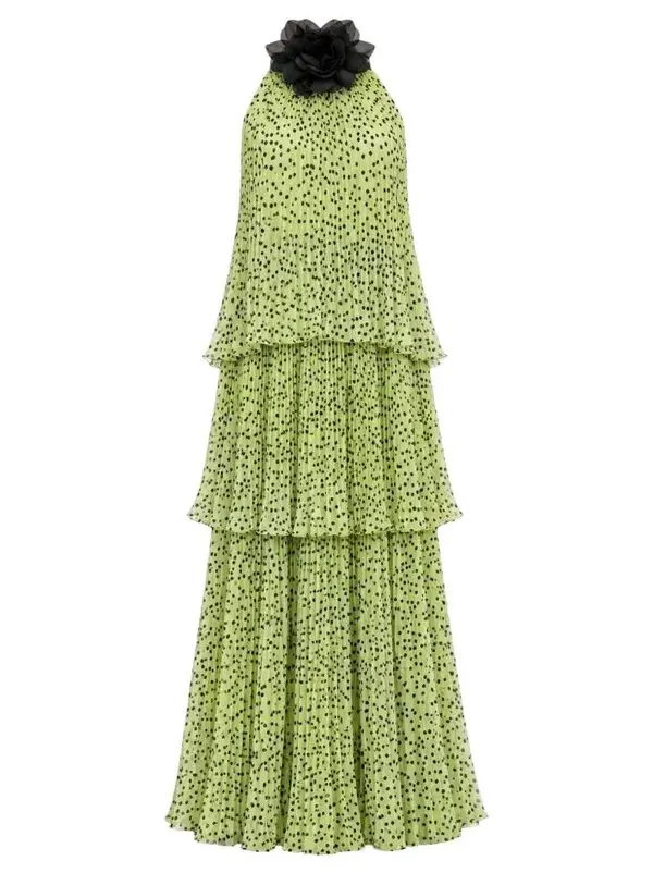Charo Ruiz Ibiza Polka-dot Pleated Maxi Dress - Green