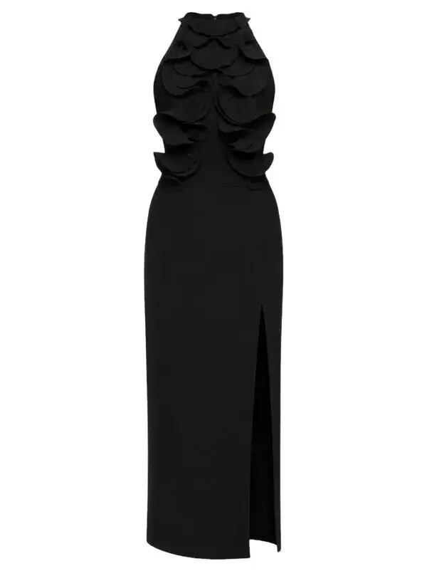 DIVEDIVINE Flower-appliqué Halterneck Midi Dress - Black