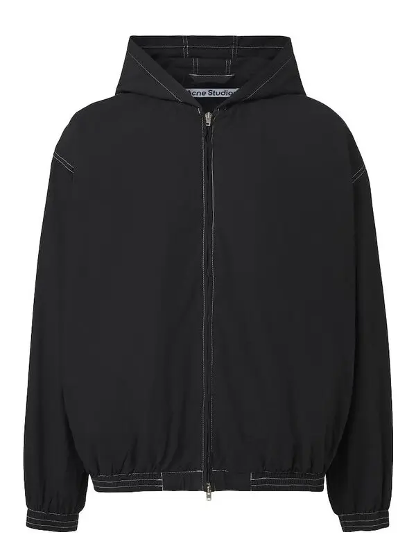 Acne Studios Logo Hooded Cotton Poplin Jacket - Black