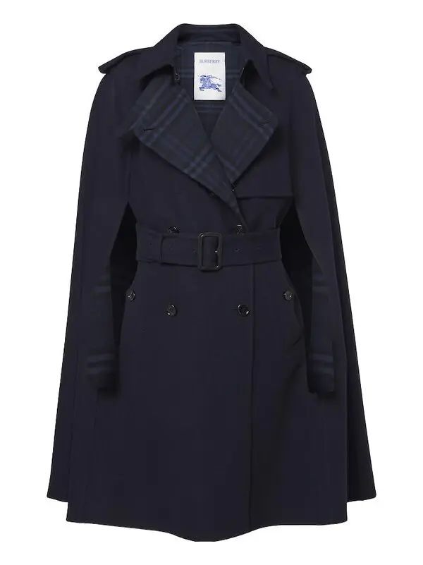 Burberry Check Belted Wool Cape - Blue