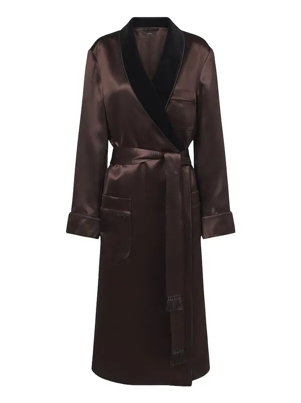TOM FORD Silk Satin Wrap Coat - Brown