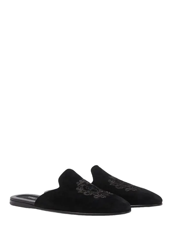 Dolce & Gabbana Embroidered Suede Mules - Blue