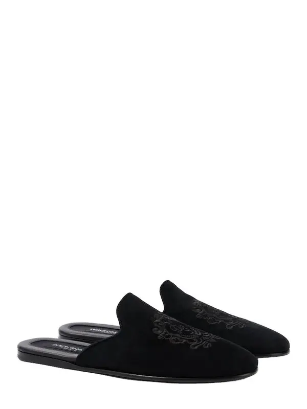 Dolce & Gabbana Embroidered Suede Mules - Blue