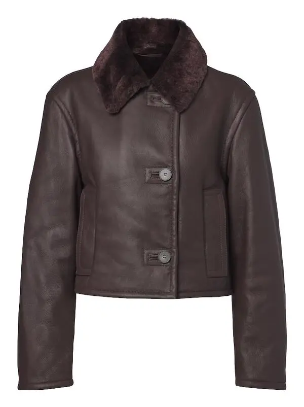 JOSEPH Liri Shearling-trimmed Leather Jacket - Burgundy