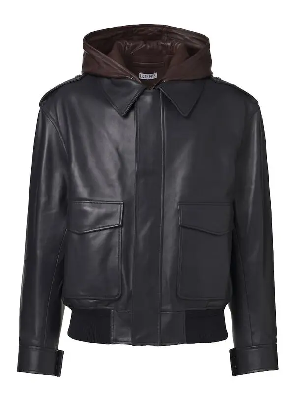 Loewe Hooded Leather Jacket - Blue