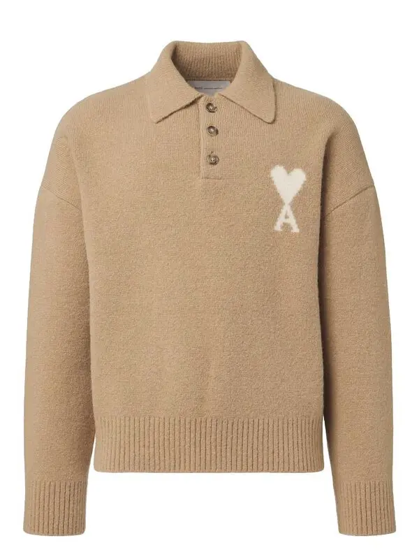 AMI Paris Alpaca And Wool-blend Polo Sweater - Beige