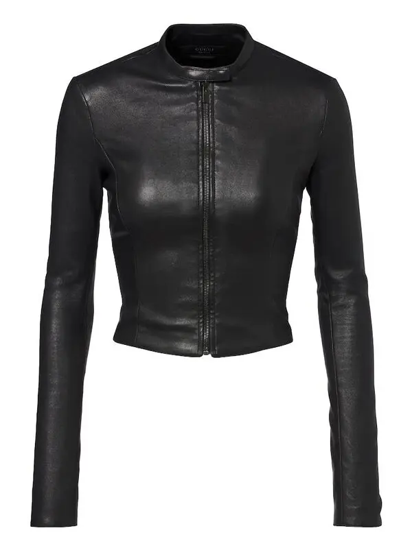 Gucci Cropped Leather Jacket - Black