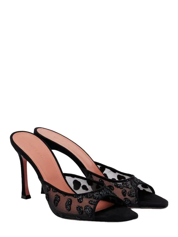 Amina Muaddi Alexa Embellished Mesh Mules - Black