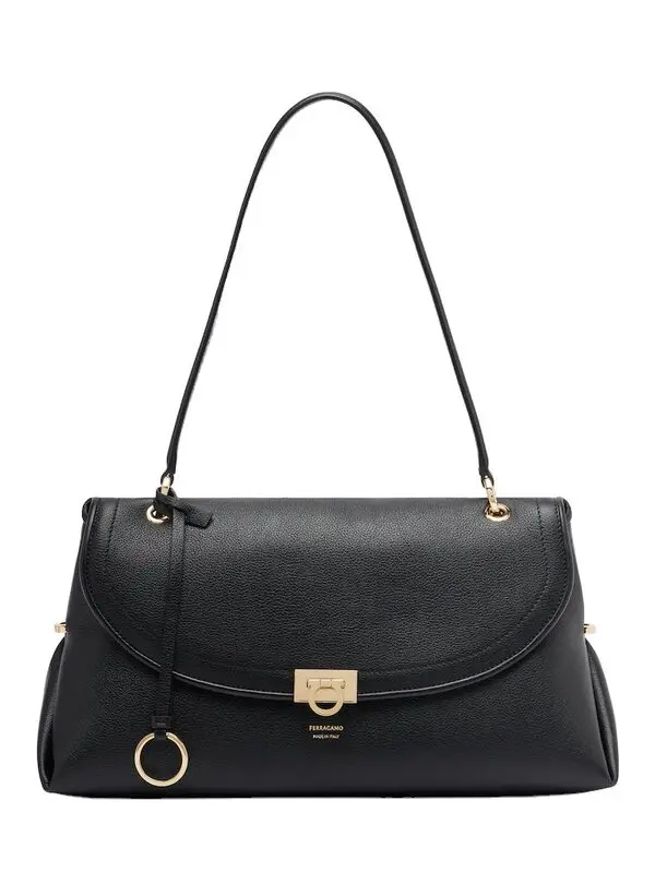 FERRAGAMO Sophia Medium Leather Shoulder Bag - Black