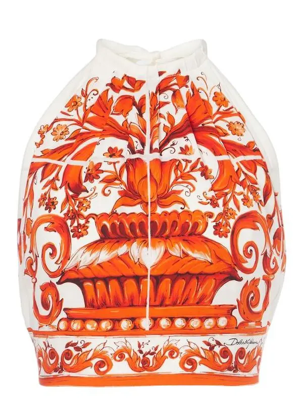 Dolce & Gabbana Majolica Silk-blend Crop Top - Orange