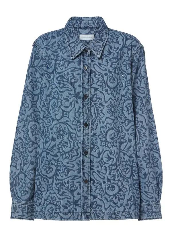 Dries Van Noten Floral Denim Overshirt - Blue