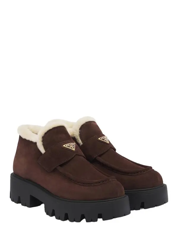 Prada Shearling-lined Suede Ankle Boots - Brown
