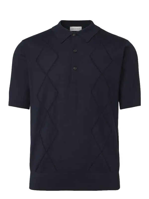 Dries Van Noten Argyle Open-knit Wool Polo Shirt - Blue