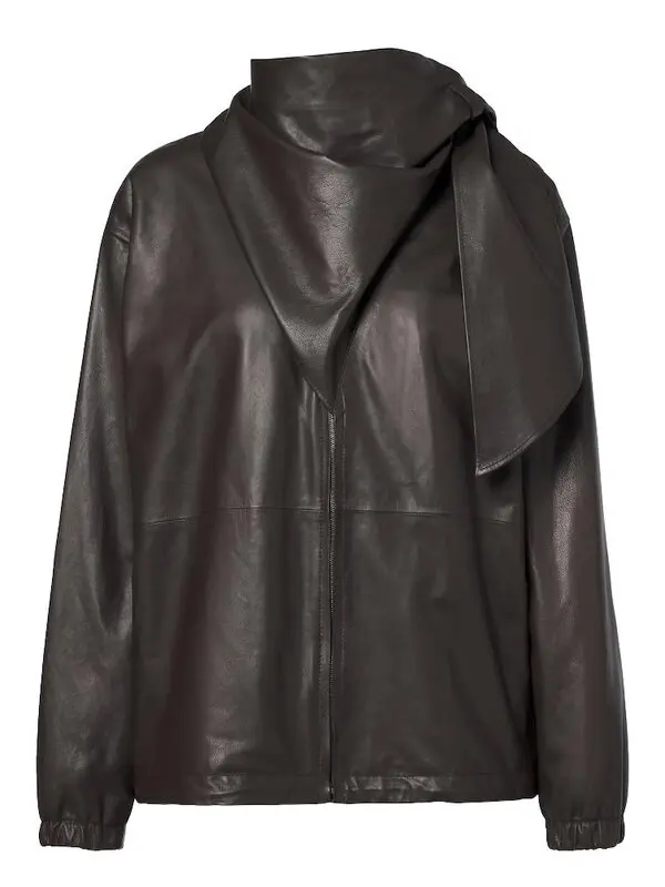Loewe Scarf-detail Leather Jacket - Brown
