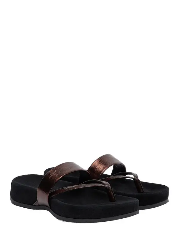 Dries Van Noten Metallic Leather Thong Sandals - Brown