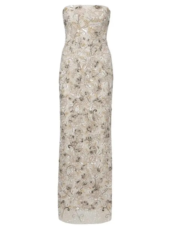 LA FUORI Là Fuori Icey Rose Embellished Floral Bustier Gown - White