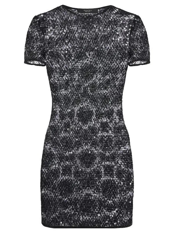 Gucci Sequined Floral Lace Mini Dress - Black