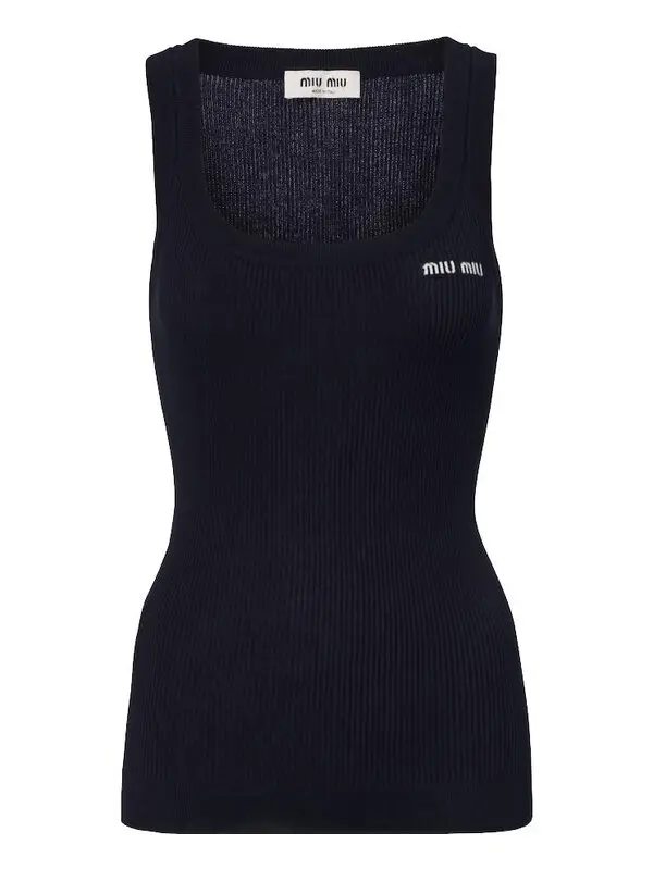 Miu Miu Ribbed-knit Cotton Tank Top - Blue