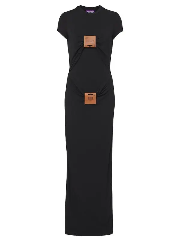JEAN PAUL GAULTIER Leather-trimmed Jersey Maxi Dress - Black