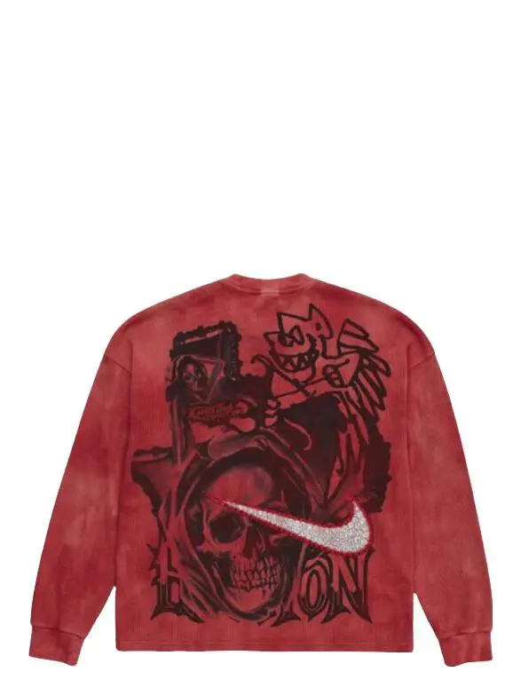 TRAVIS SCOTT Cactus Jack X Nike Tie Dye Thermal Rhinestone Long Sleeves T-shirt - Red