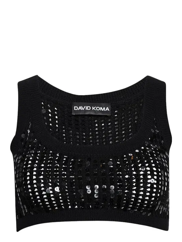 David Koma Sequin Crop Knit Top - Black