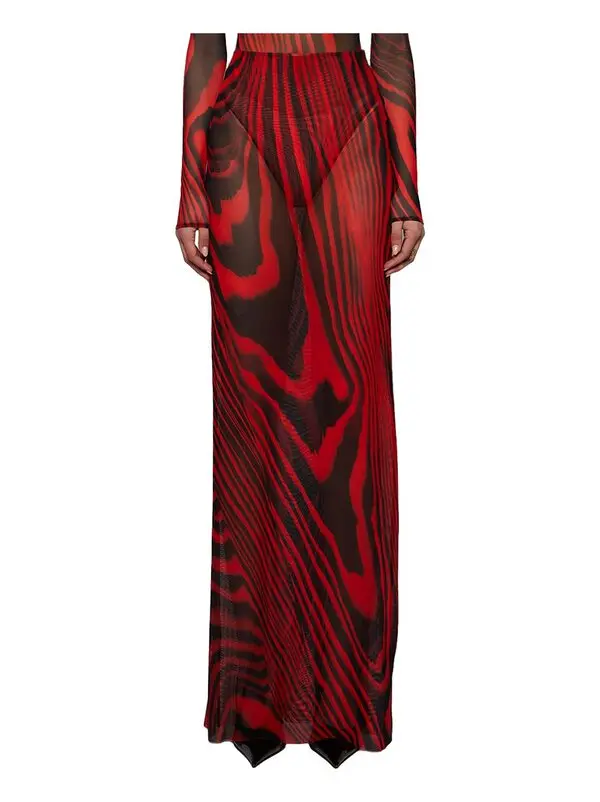 David Koma Printed Mesh Maxi Skirt - Red