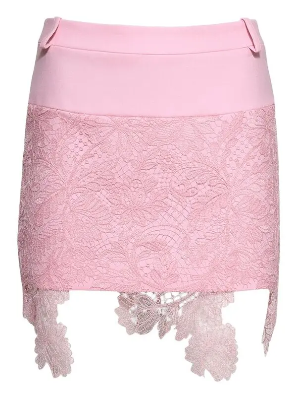 David Koma Fabric Mix Lace Hem Mini Skirt - Pink