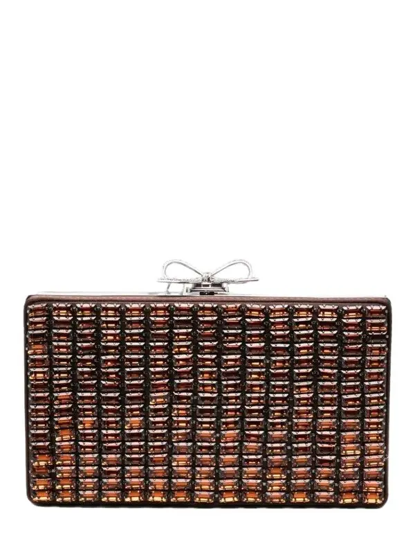 SELF-PORTRAIT Crystal Chainmail Clutch Bag - Brown