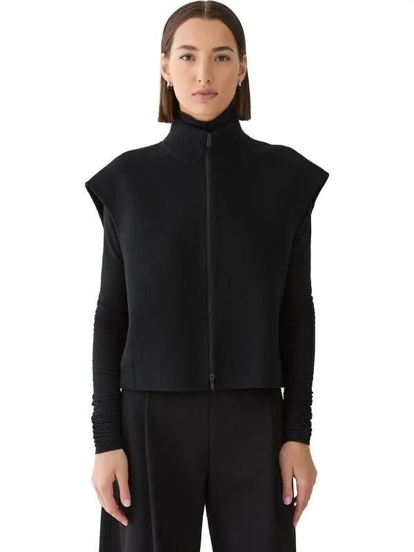 Lafayette 148 New York Wool-cashmere Double Face Knit Collar Vest - Black