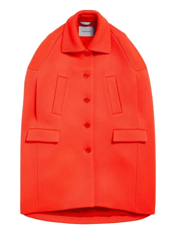 Balenciaga Wool Tricotine Cape Coat - Orange