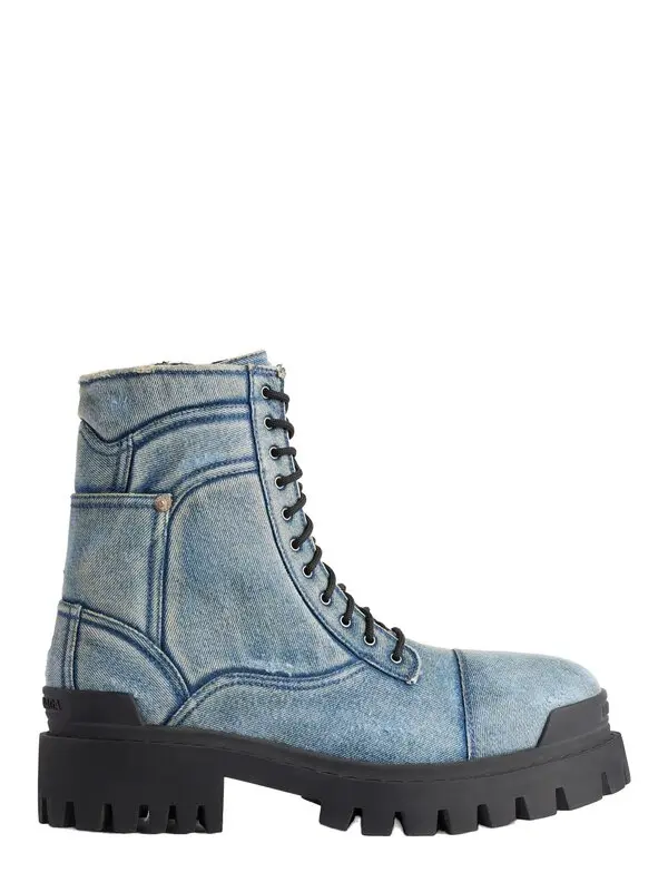 Balenciaga Denim Combat Strike Boot - Blue