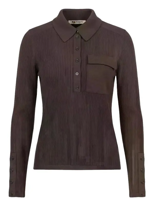 Ports 1961 Ribbed-knit Chest-pocket Polo Top - Brown