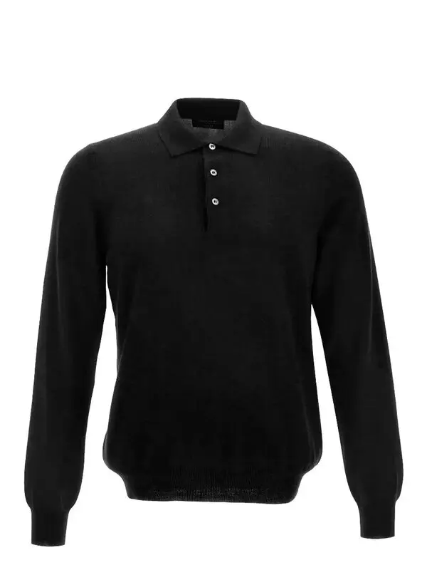 GRAN SASSO Button-down Polo Sweater - Black