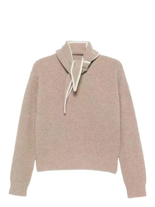 Sandro Ribbed-knit Scarf-detail Wool Sweater - Neutrals
