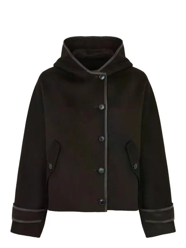 YVES SALOMON Hooded Cashmere Wool Jacket - Brown