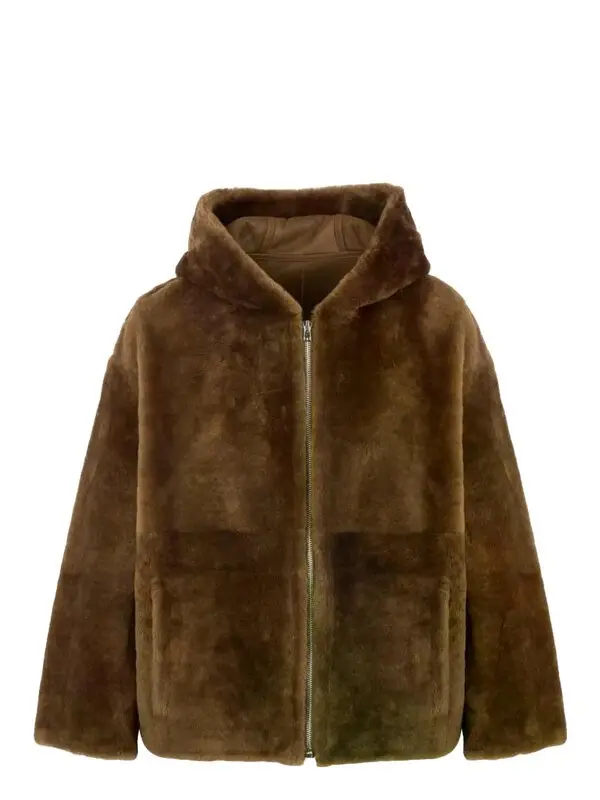 YVES SALOMON Hooded Shearling Jacket - Brown