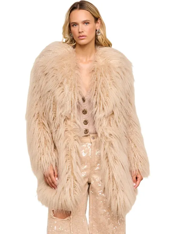 L'Agence Toira Faux Fur Coat - Biscuit