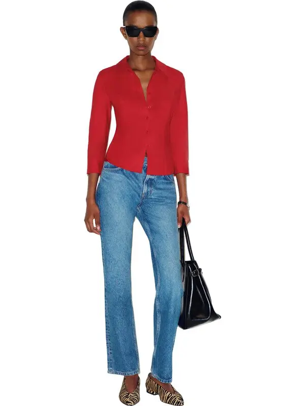 REFORMATION Katherine Poplin Shirt - Red