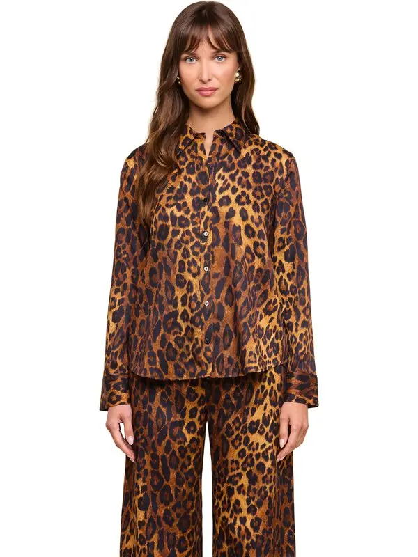 L'Agence Ellery Blouse Top - Tan Multi Javan Leopard