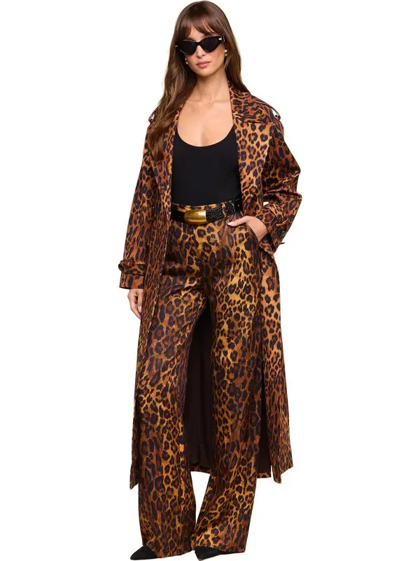 L'Agence Brinley Oversized Trench Coat - Tan Multi Javan Leopard