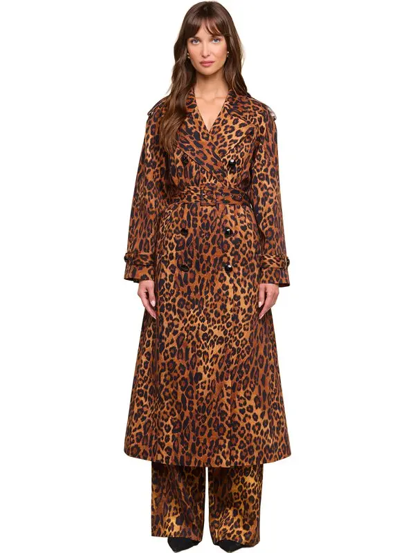 L'Agence Brinley Oversized Trench Coat - Tan Multi Javan Leopard