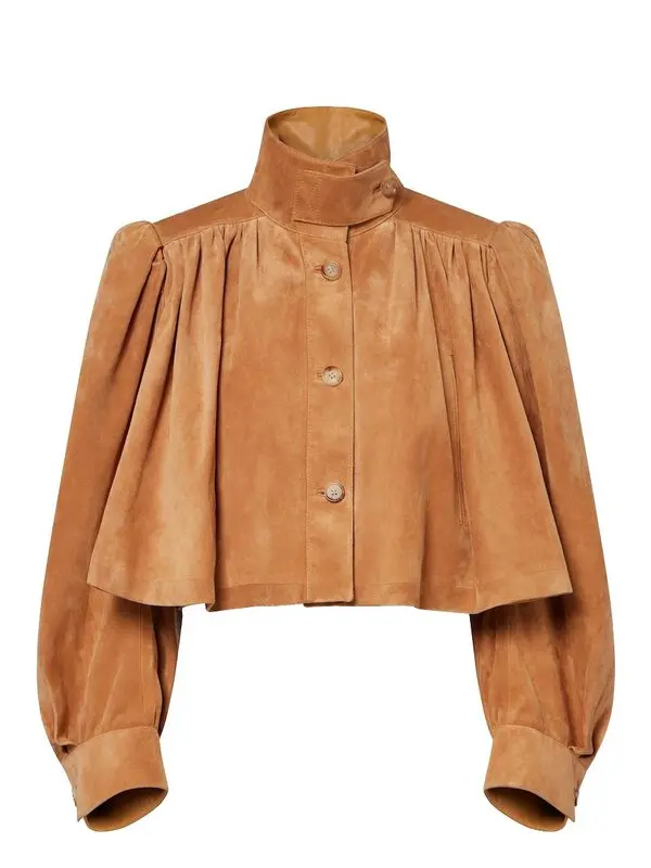 Chloé Cropped Gathered Suede Jacket - Brown