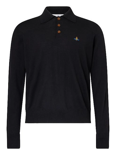 VIVIENNE WESTWOOD Mark Long-sleeve Wool Polo Shirt - Black